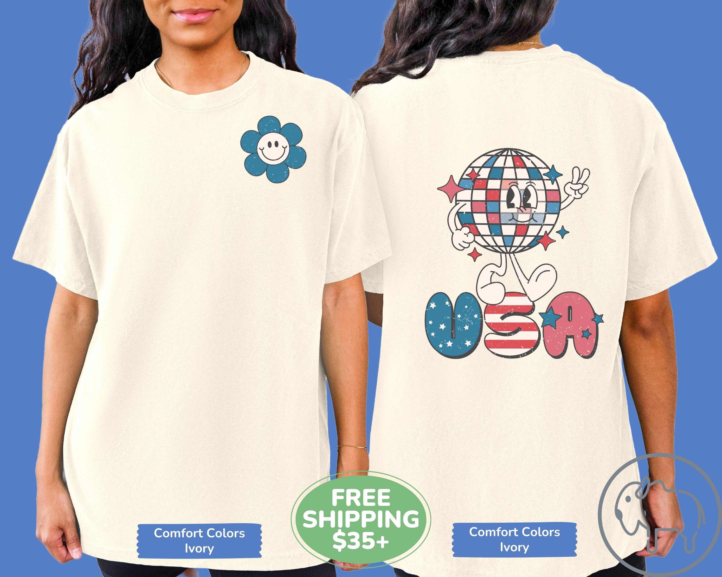 Retro Groovy USA Disco Ball Comfort Colors Front and Back 4th of July ...