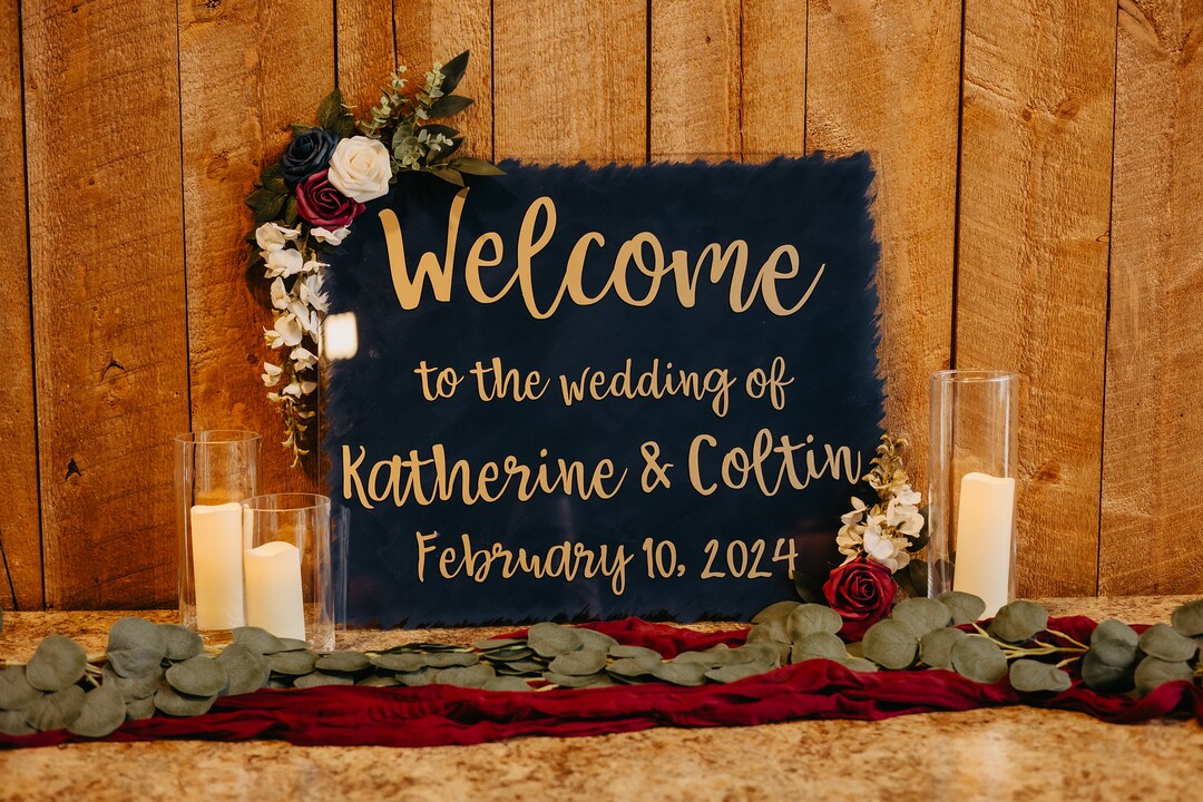 Modern Acrylic Wedding Welcome Sign - Custom Hand-painted Event Signage ...