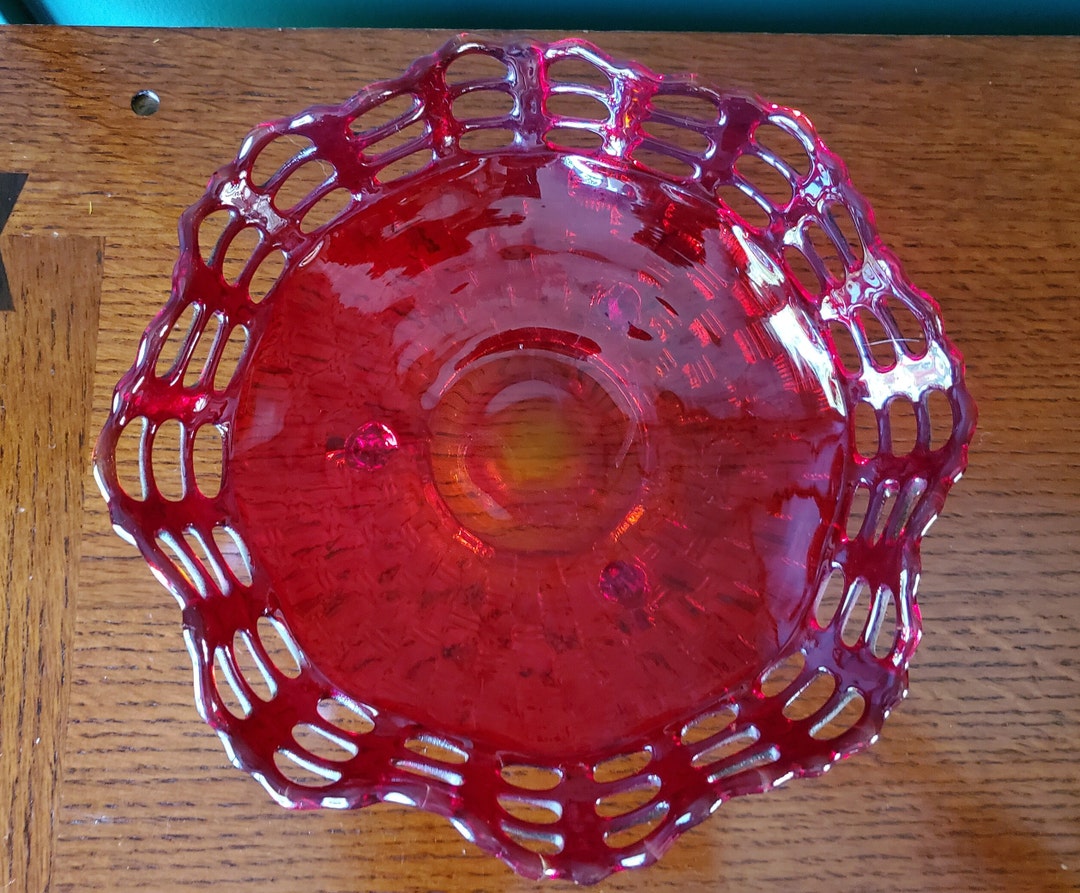 Fenton 1930s Basket Weave Bowl Ruby Red Amberina Center - Etsy