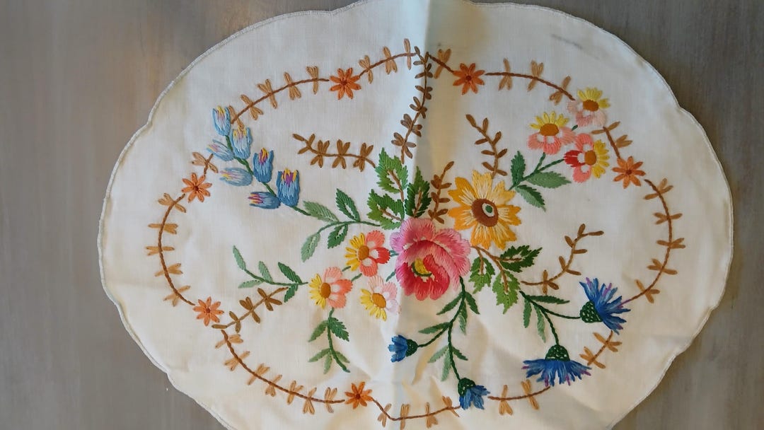 Hand Embroidered Vintage Oval Pillow Case - Etsy