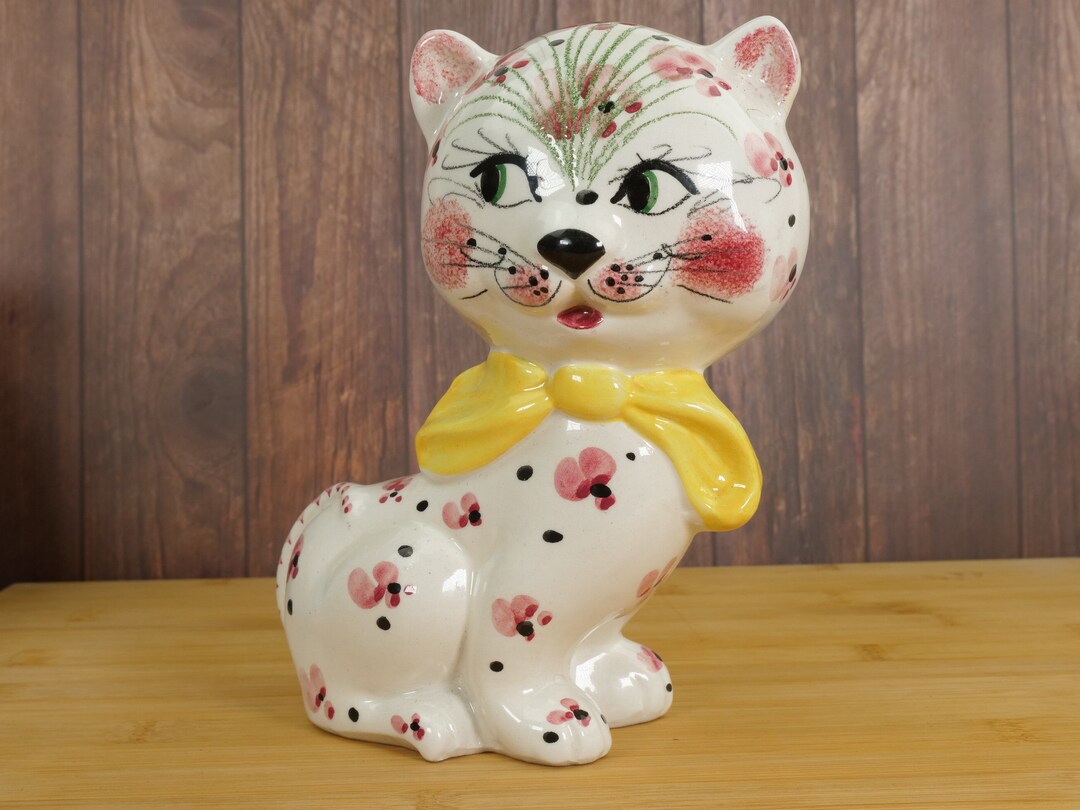 Vintage Ceramic Flamboyant Cat With Yellow Bow Tie Piggy Bank - Etsy UK
