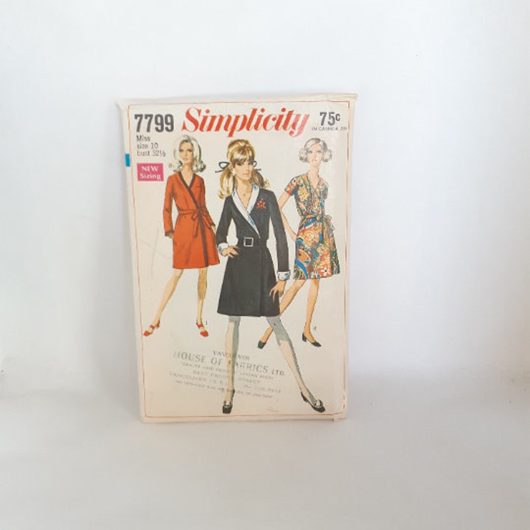 1968 Simplicity 7799 Women's Wrap-dress Sewing Pattern, Size 10 1960s ...