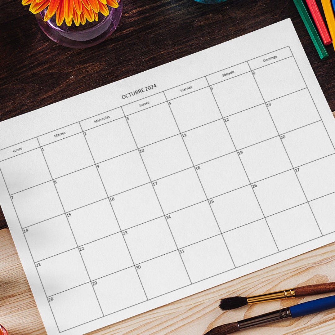 PRINTABLE Month Calendar 2024, Horizontal in Spanish 12 Months ...