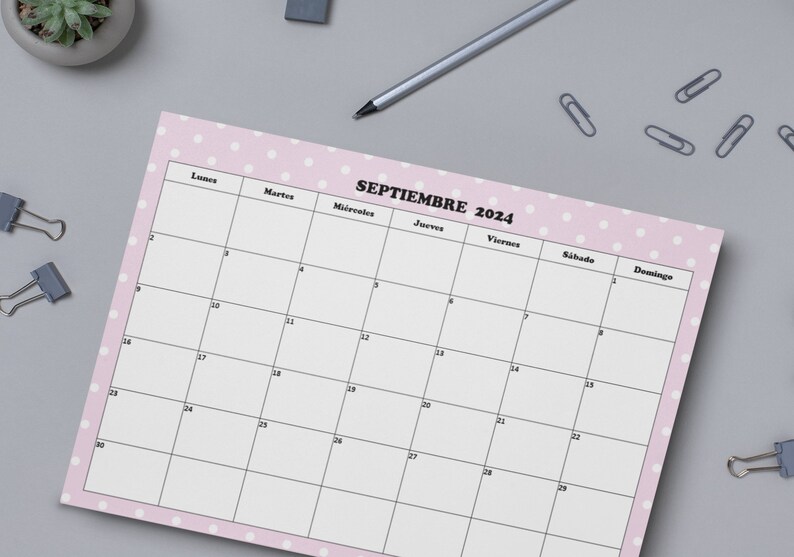 PRINTABLE Month Calendar 2024 Horizontal in Spanish 12 - Etsy