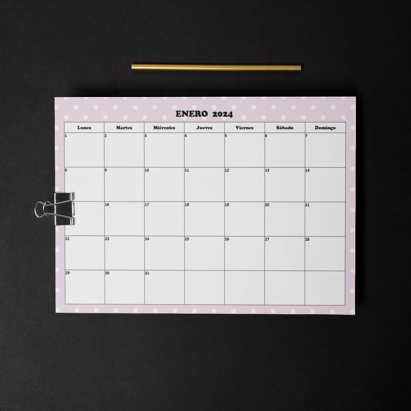 PRINTABLE Month Calendar 2024 Horizontal in Spanish 12 - Etsy