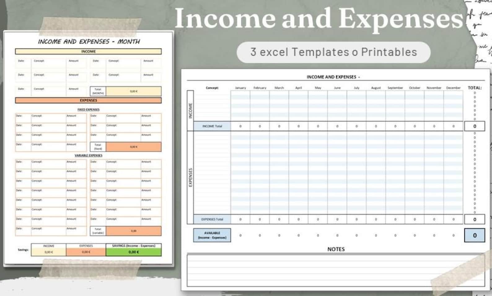 Income and Expense Template, Kakebo English Excel or Printable Personal ...