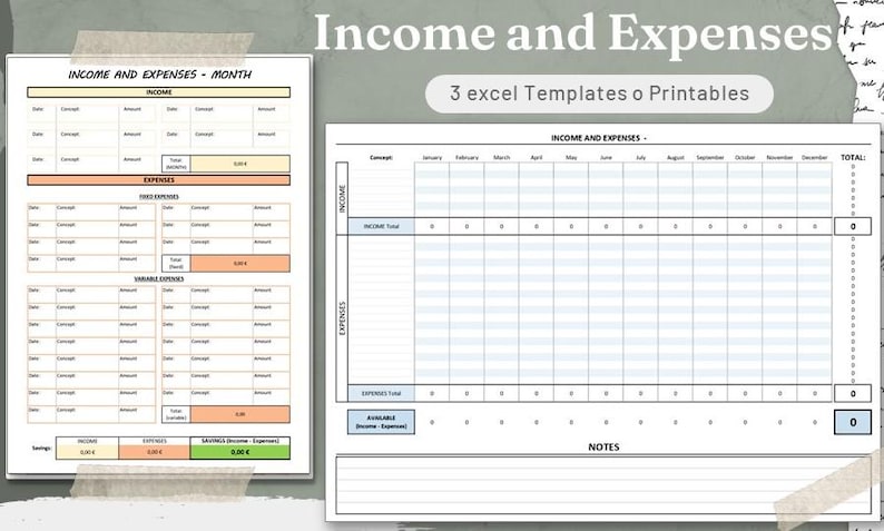 Income and Expense Template, Kakebo English Excel or Printable Personal ...
