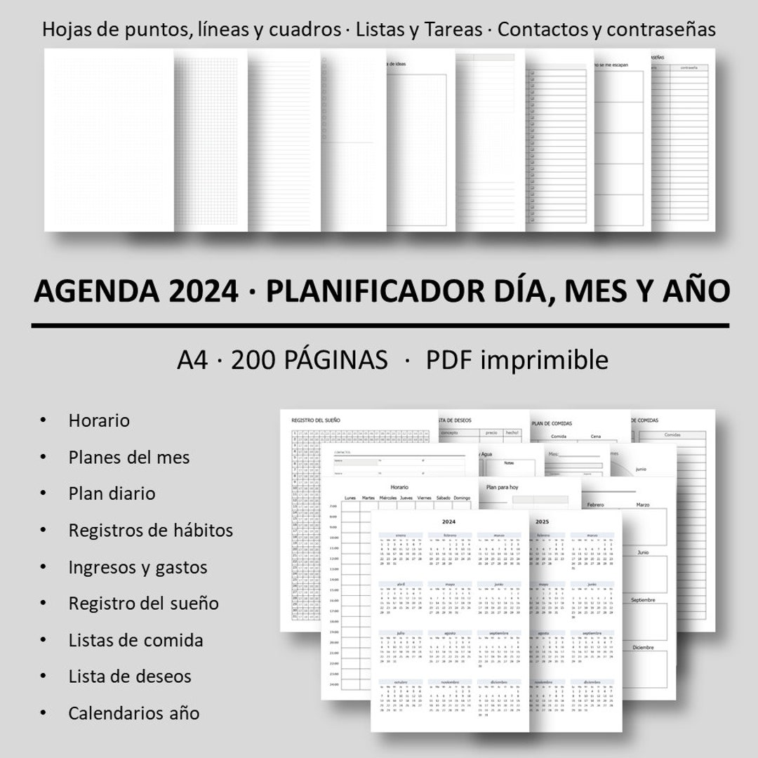 Agenda 2024 PRINTABLE, PDF Weekly Planner, Week View Diary, Weekly ...