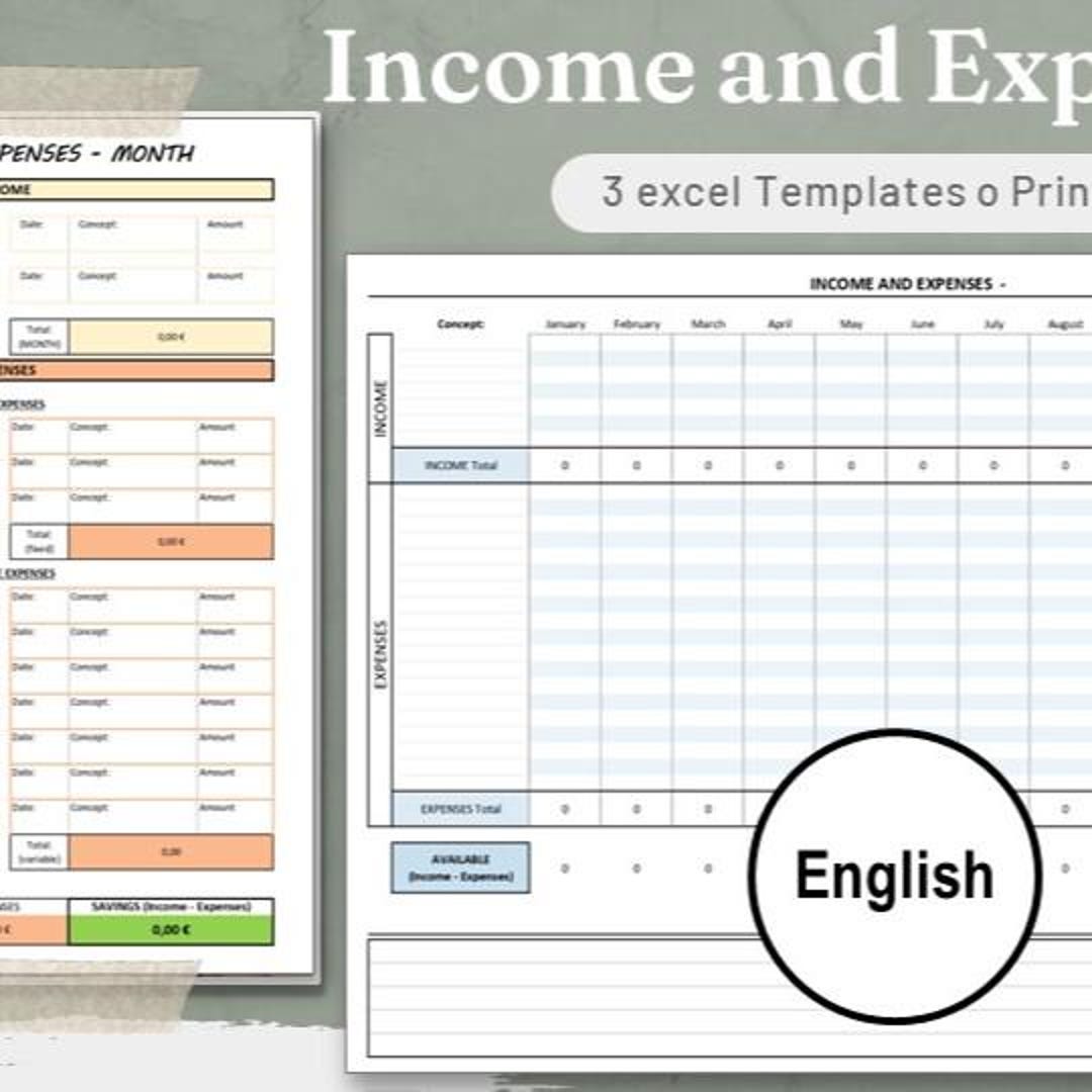 Income and Expense Template, Kakebo · English Excel or Printable ...
