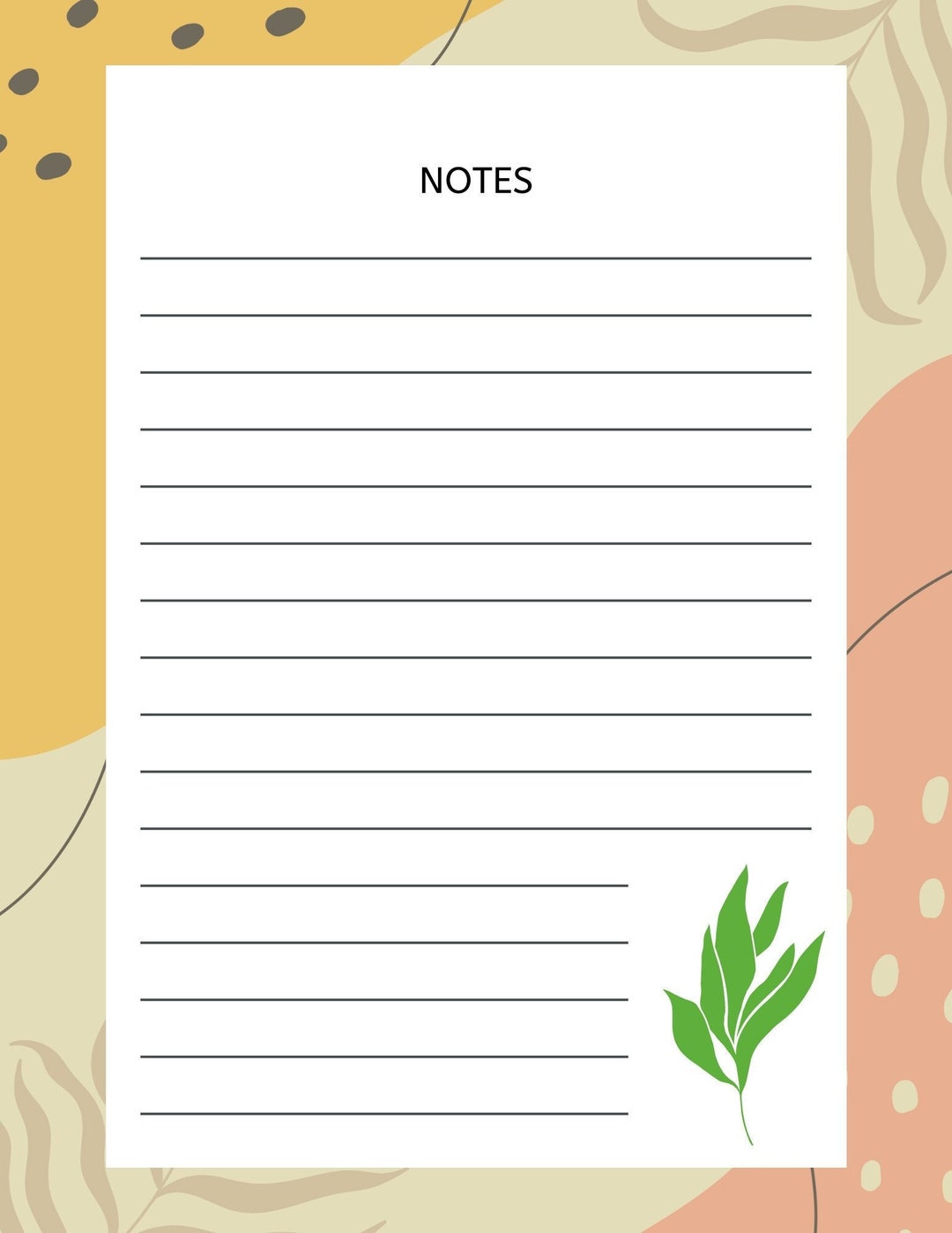 PRINTABLE Notes Page, Lined Note Paper, Notes Page Planner, Printable ...