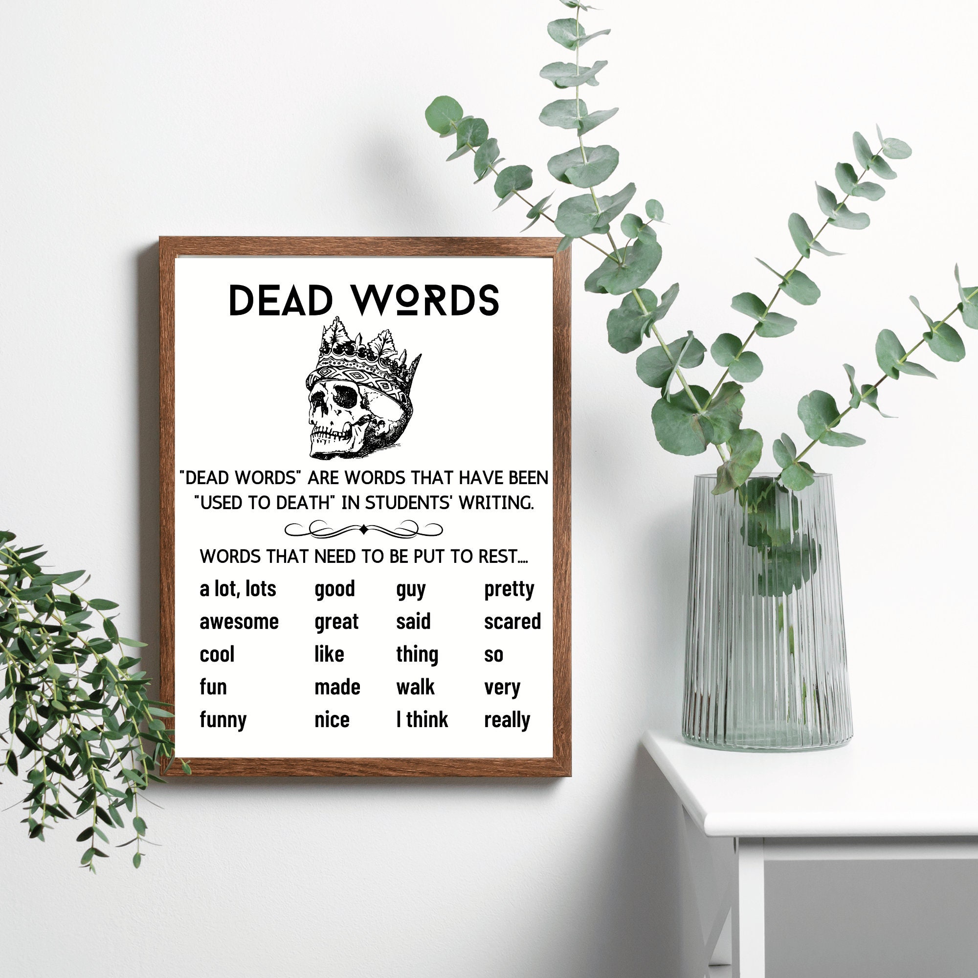 English Classroom DEAD WORDS Poster, English Classroom Decor, Writing ...