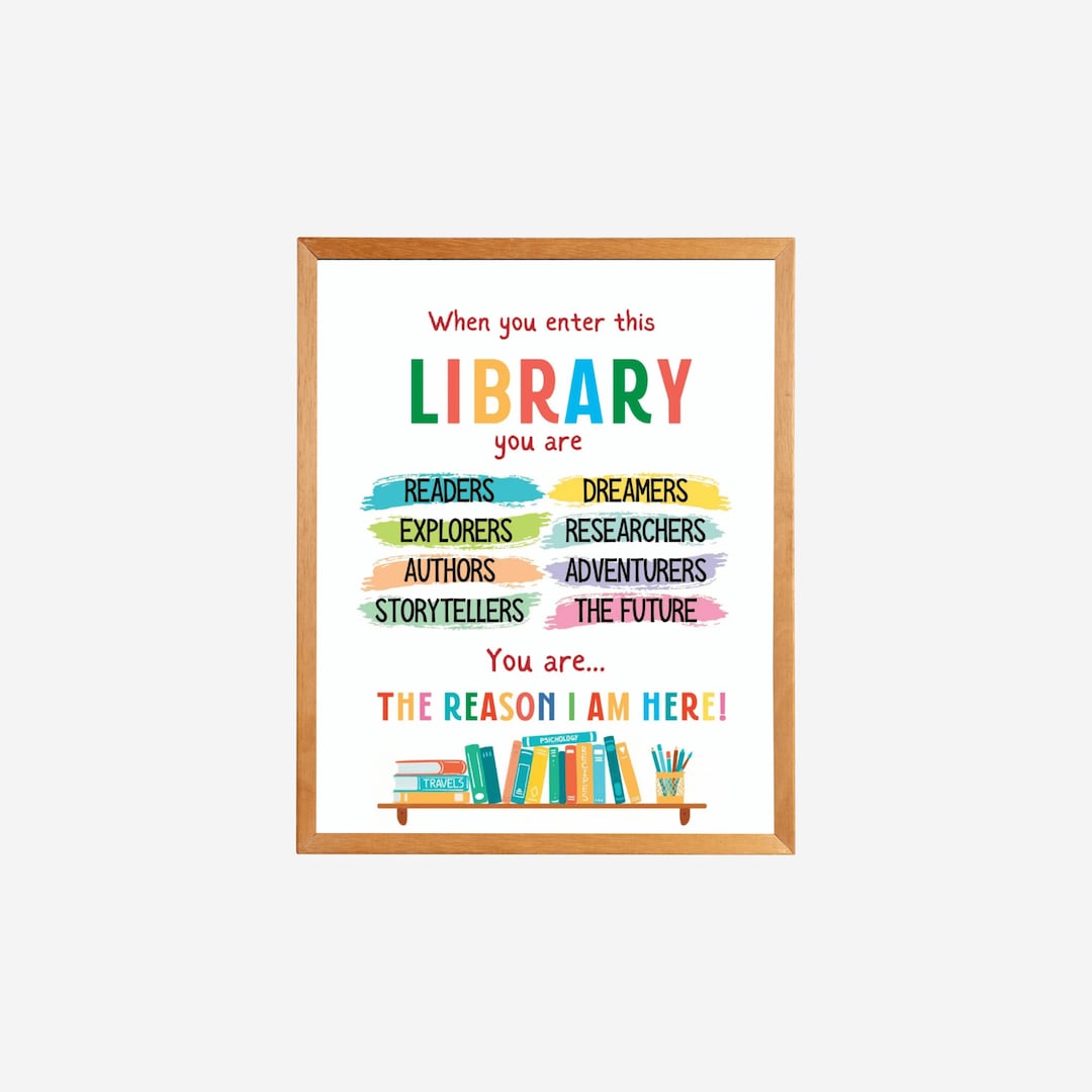 Welcome Library School Sign, Classroom Decor, Printable School Library ...