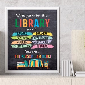 Welcome Library School Sign, Classroom Decor, Printable School Library ...