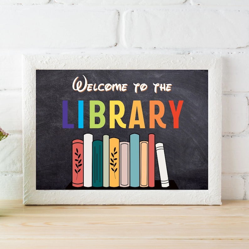 Welcome Library School Sign, Classroom Decor, Printable School Library ...