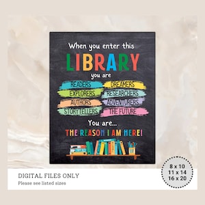 Welcome Library School Sign, Classroom Decor, Printable School Library ...