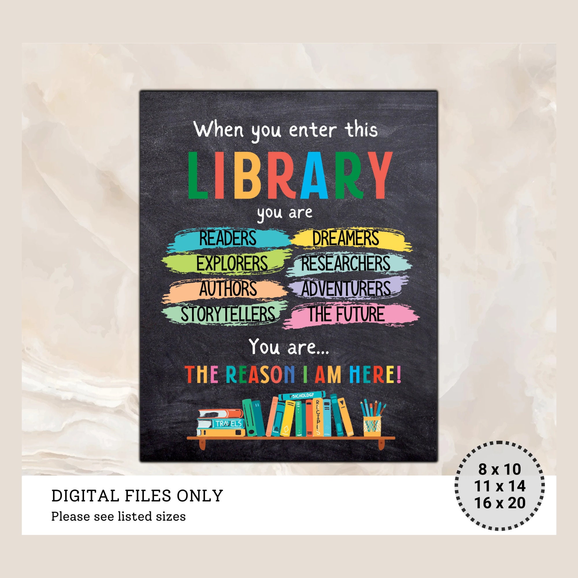 Welcome Library School Sign, Classroom Decor, Printable School Library ...