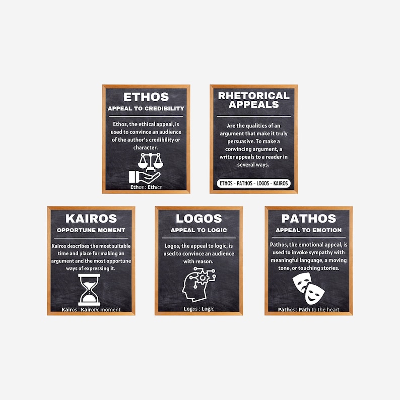 Set of 5 Ethos Pathos Logos Kairos, Rhetorical Appeals, Art INSTANT ...