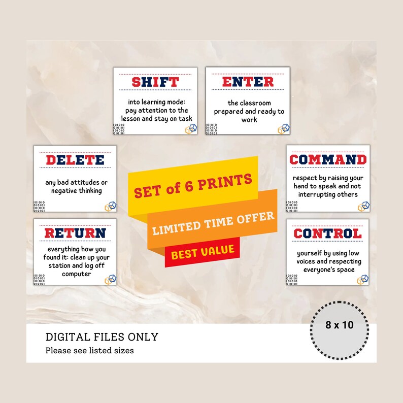 Classroom Poster Set of 6, Classroom Decor, INSTANT DOWNLOAD, Computers ...