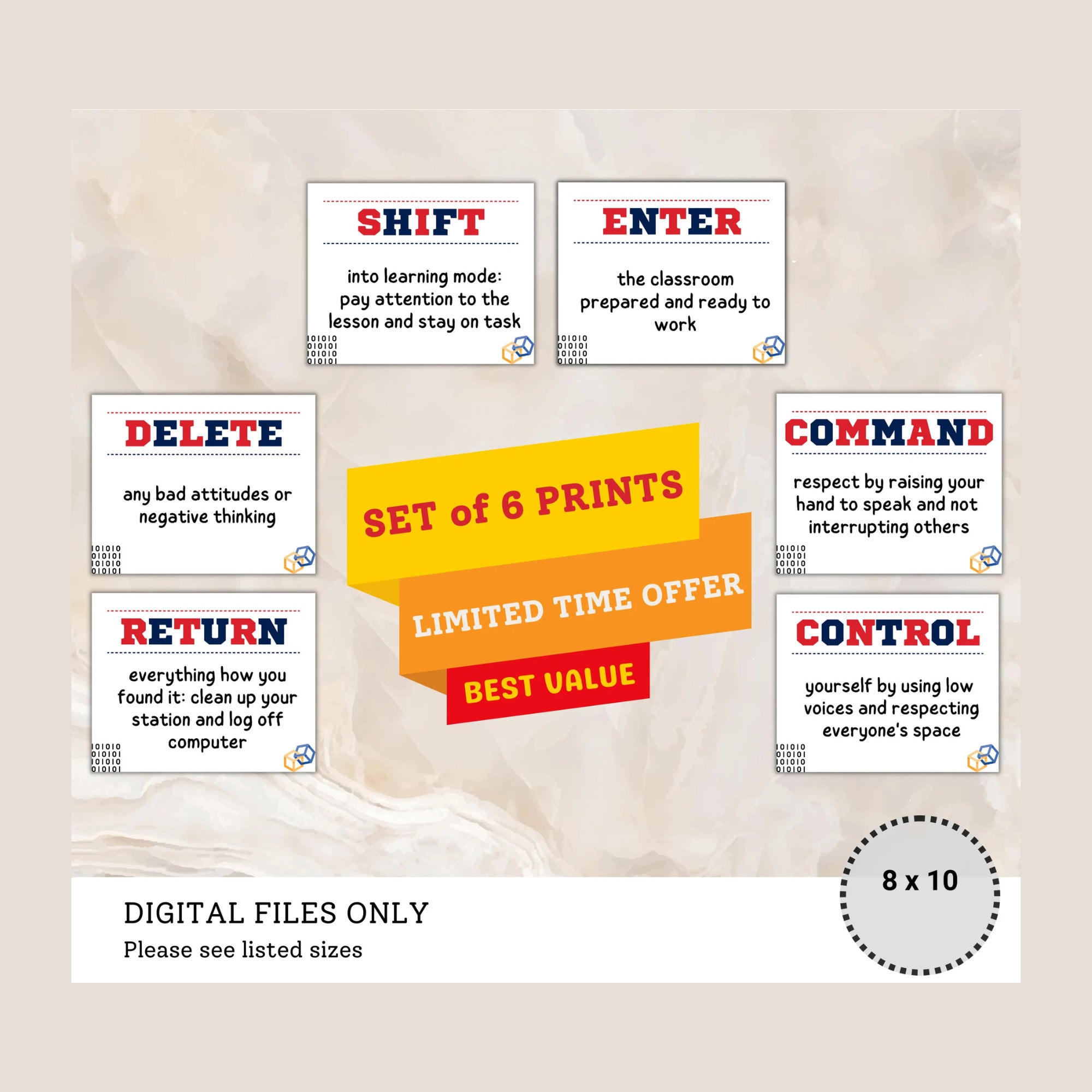 Classroom Poster Set of 6, Classroom Decor, INSTANT DOWNLOAD, Computers ...