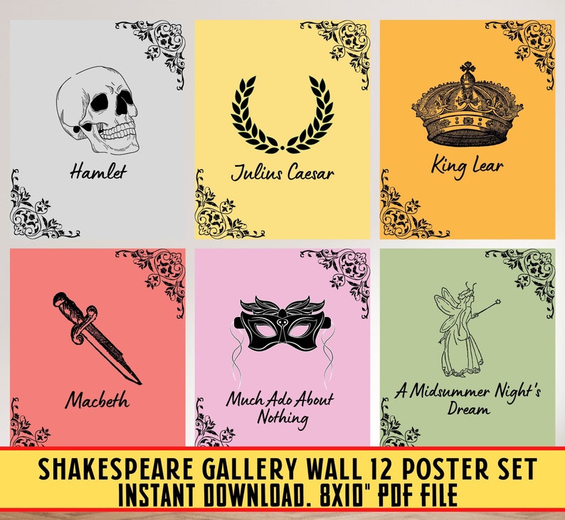 Set of 12 Shakespeare Gallery Wall English Class Classroom - Etsy