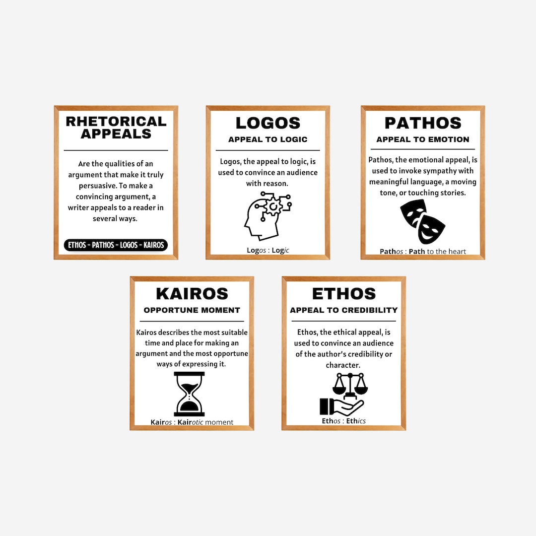Set of 5 Ethos Pathos Logos Kairos, Rhetorical Appeals, English Reading ...