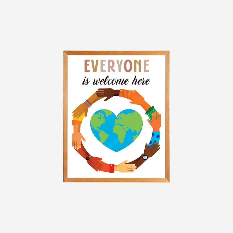 Everyone is Welcome Here | Heart Earth Sign | Equality Poster ...