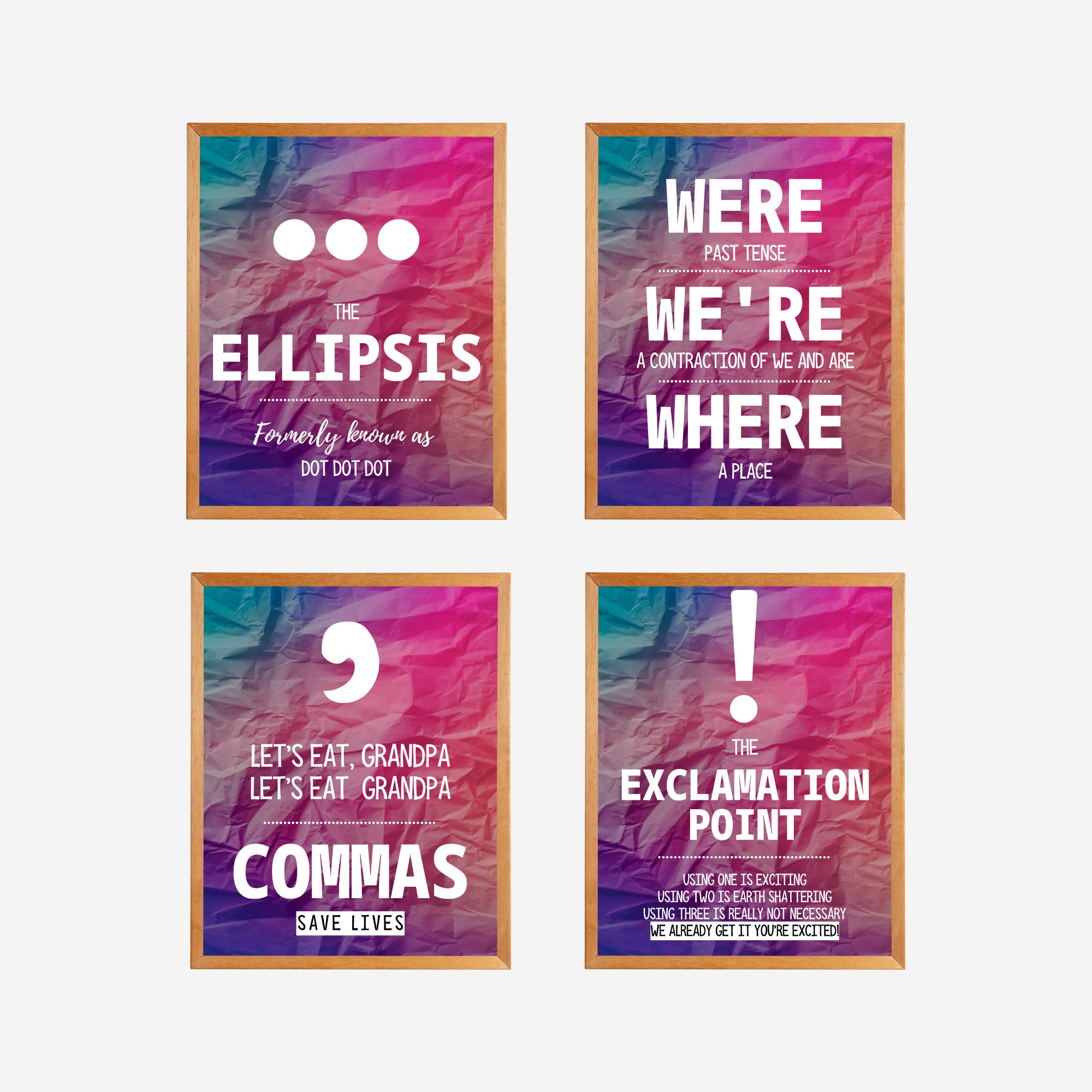 Grammar Elements Posters, Tie Dye Classroom Posters Set, Punctuation ...