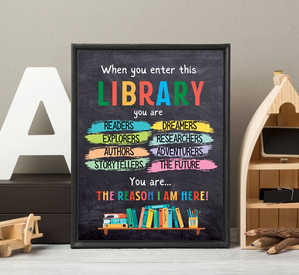 Welcome Library School Sign Classroom Decor Printable School - Etsy
