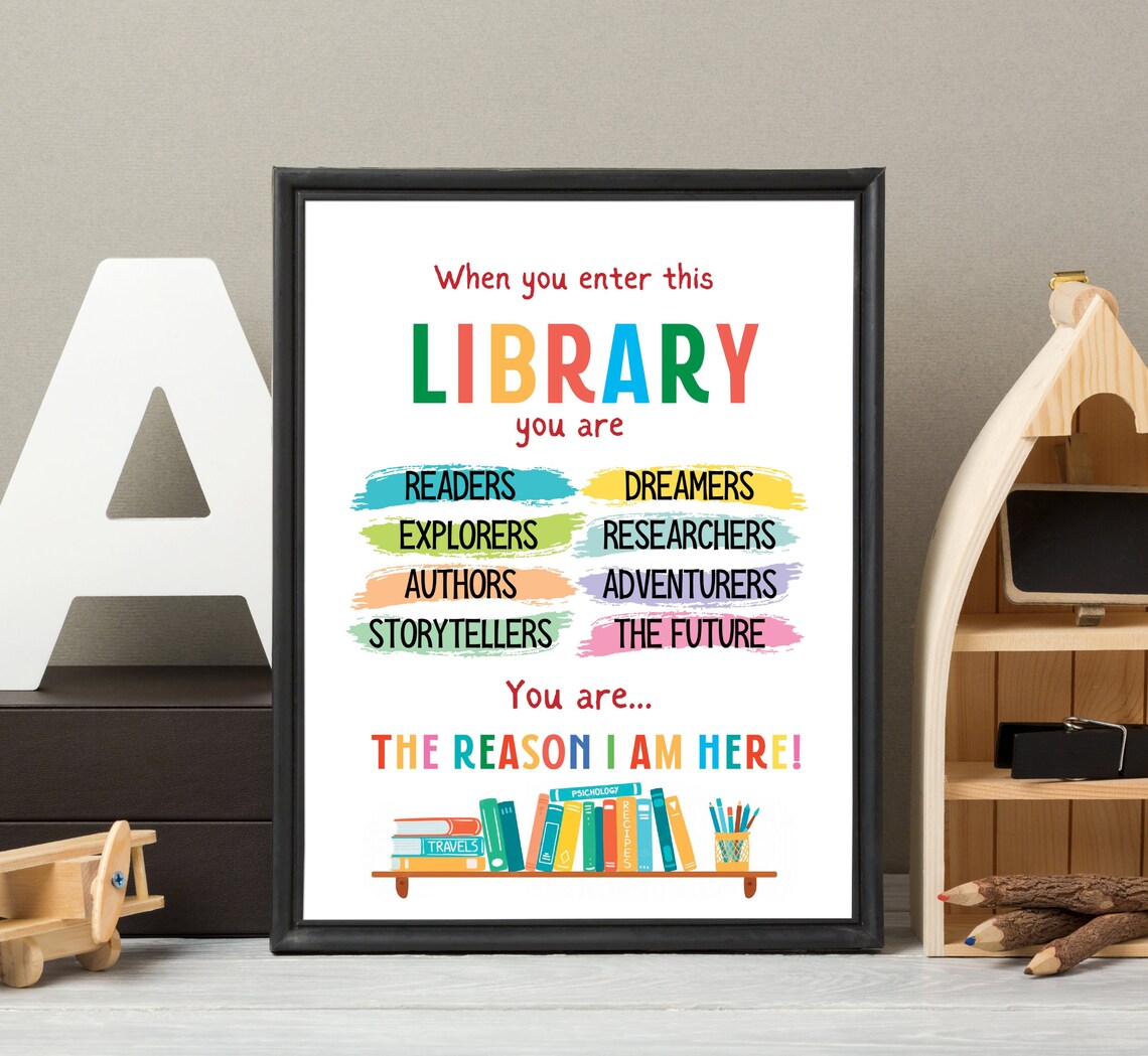 Welcome Library School Sign Classroom Decor Printable School - Etsy