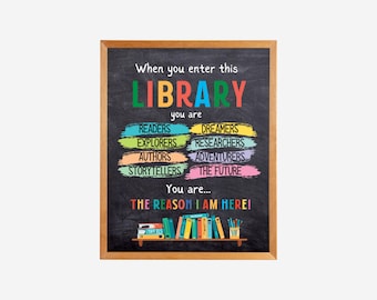 Welcome Library School Sign, Classroom Decor, Printable School Library ...