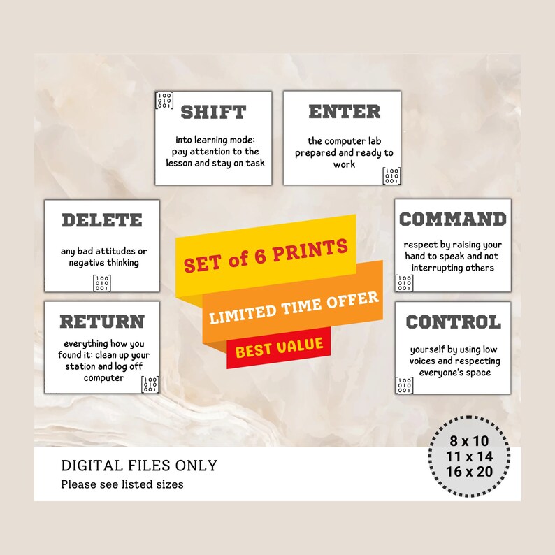 Computer Lab Poster Set of 6, Classroom Decor, INSTANT DOWNLOAD ...