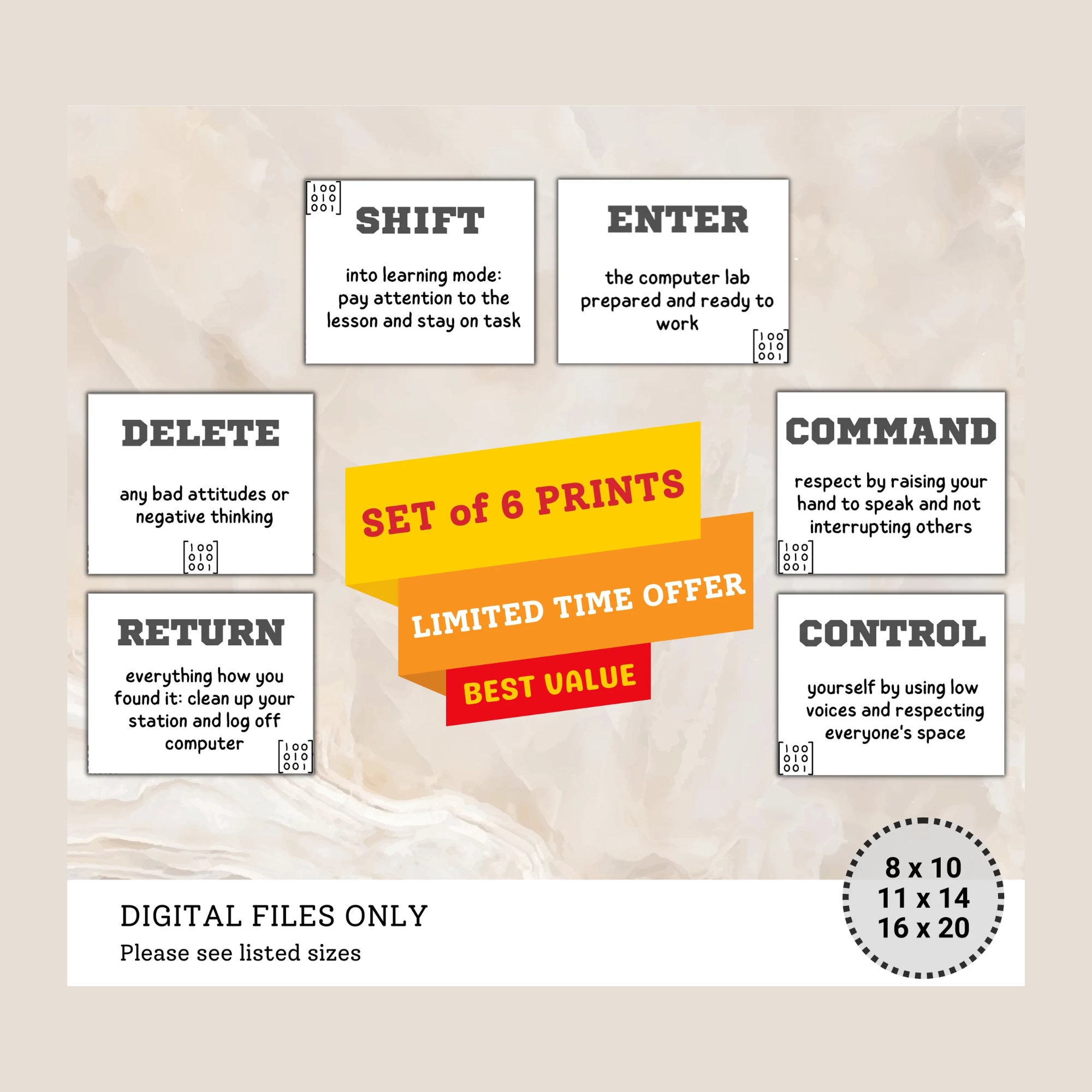 Computer Lab Poster Set of 6, Classroom Decor, INSTANT DOWNLOAD ...