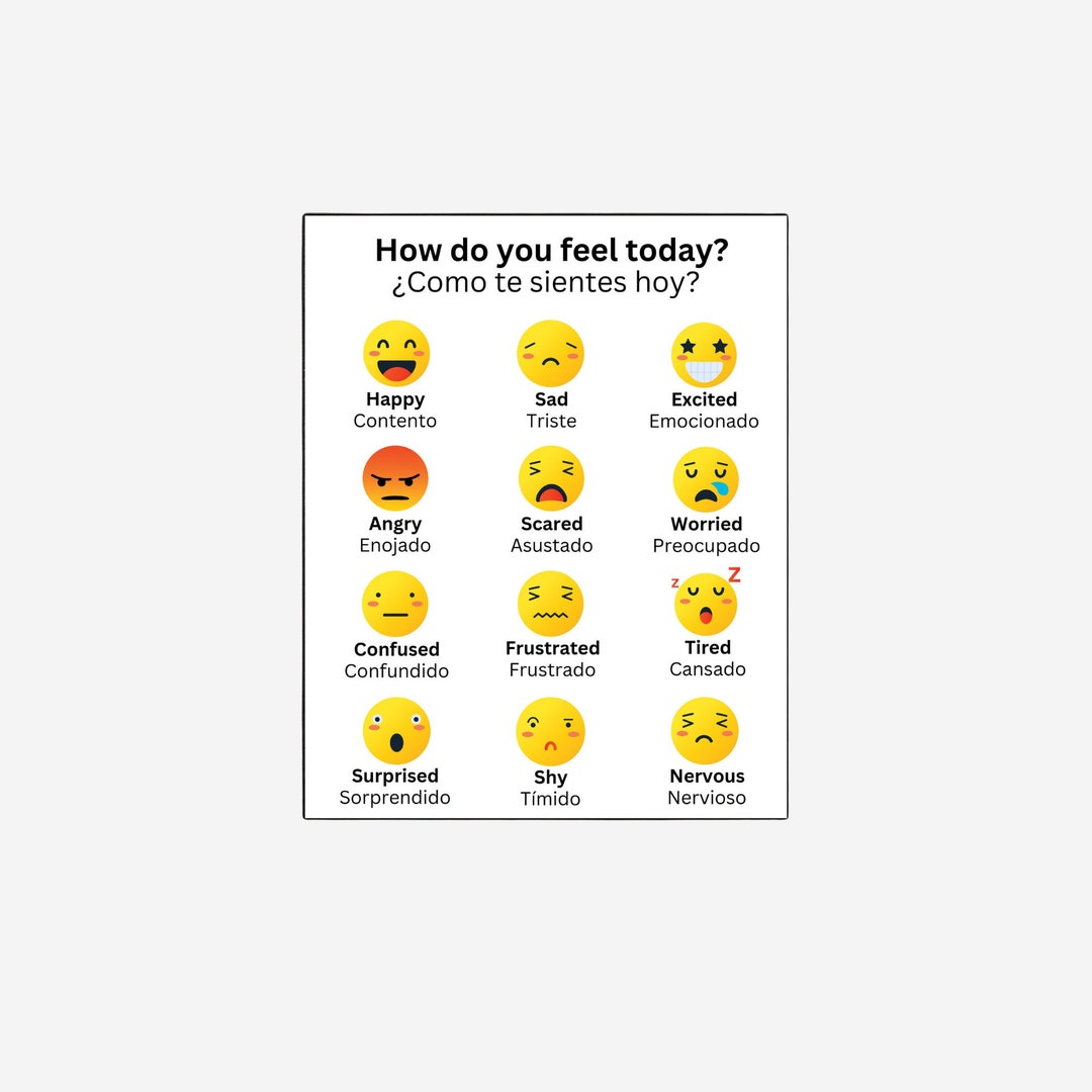 Bilingual Feelings Printable Spanish Poster Therapy Office - Etsy