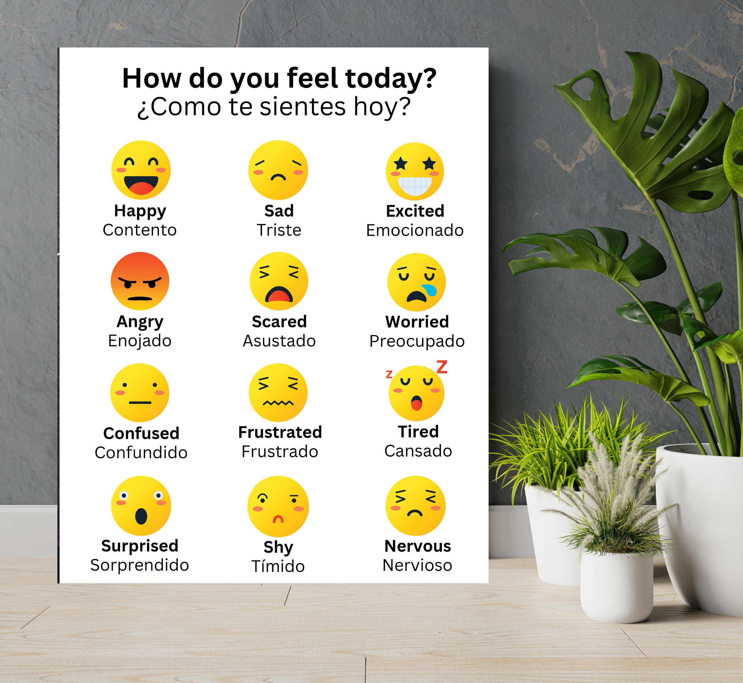 Bilingual Feelings Printable Spanish Poster Therapy Office - Etsy