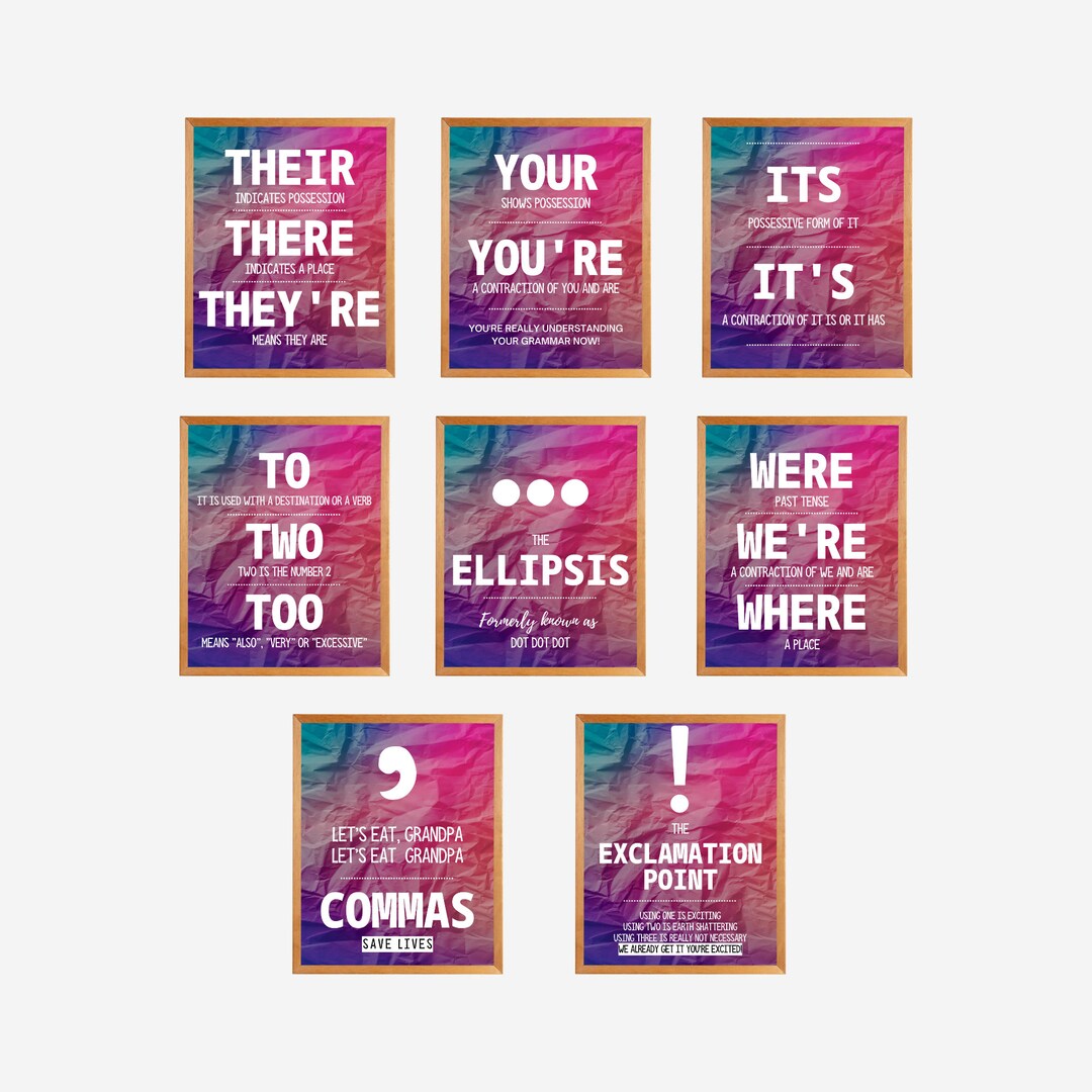 Grammar Elements Posters, Tie Dye Classroom Posters Set, Punctuation ...