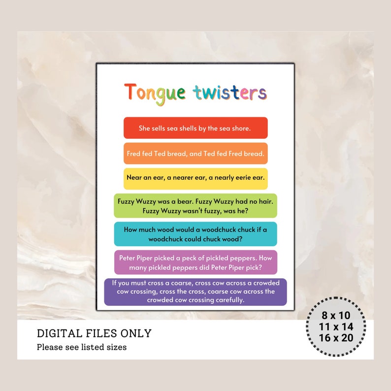 Tongue Twisters Printable Wall Art, Fun Modern Classroom Decor ...