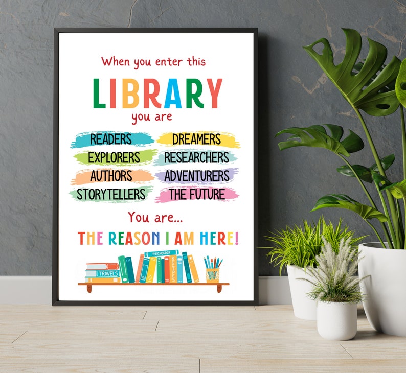 Welcome Library School Sign Classroom Decor Printable School - Etsy