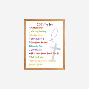 Ten Commandments Poster, God's Top Ten, Kids Bible Verse Art, Christian ...