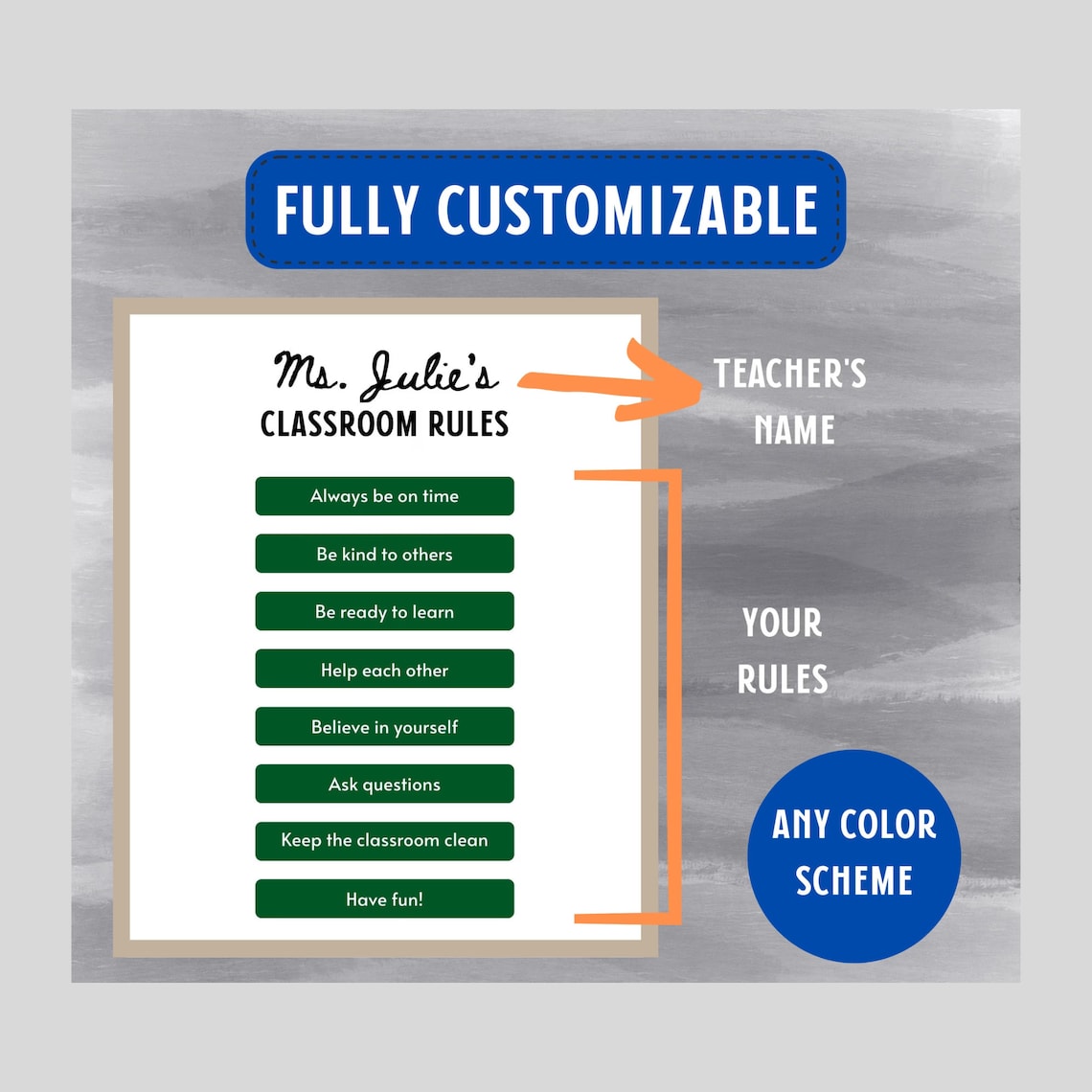 Classroom Rules, Personalized Teacher Printables, Custom Digital Print ...