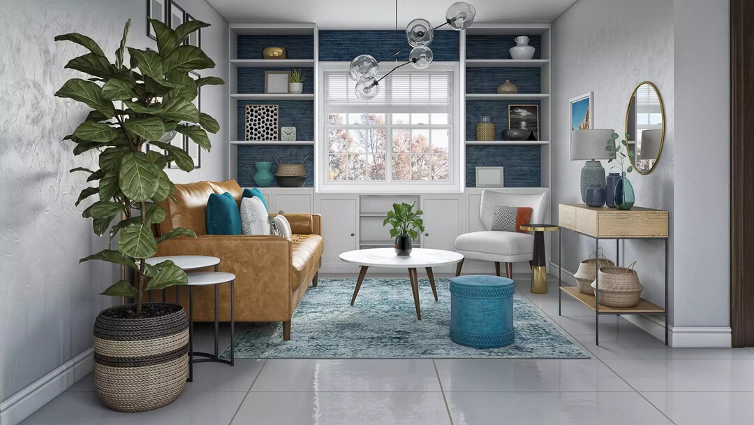 Zoom Background, Virtual Living Room Bookshelves, Zoom Digital ...