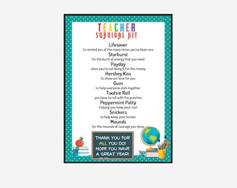 Teacher Survival Kit Printable, Back to School Teacher Gift, Pta, Back ...