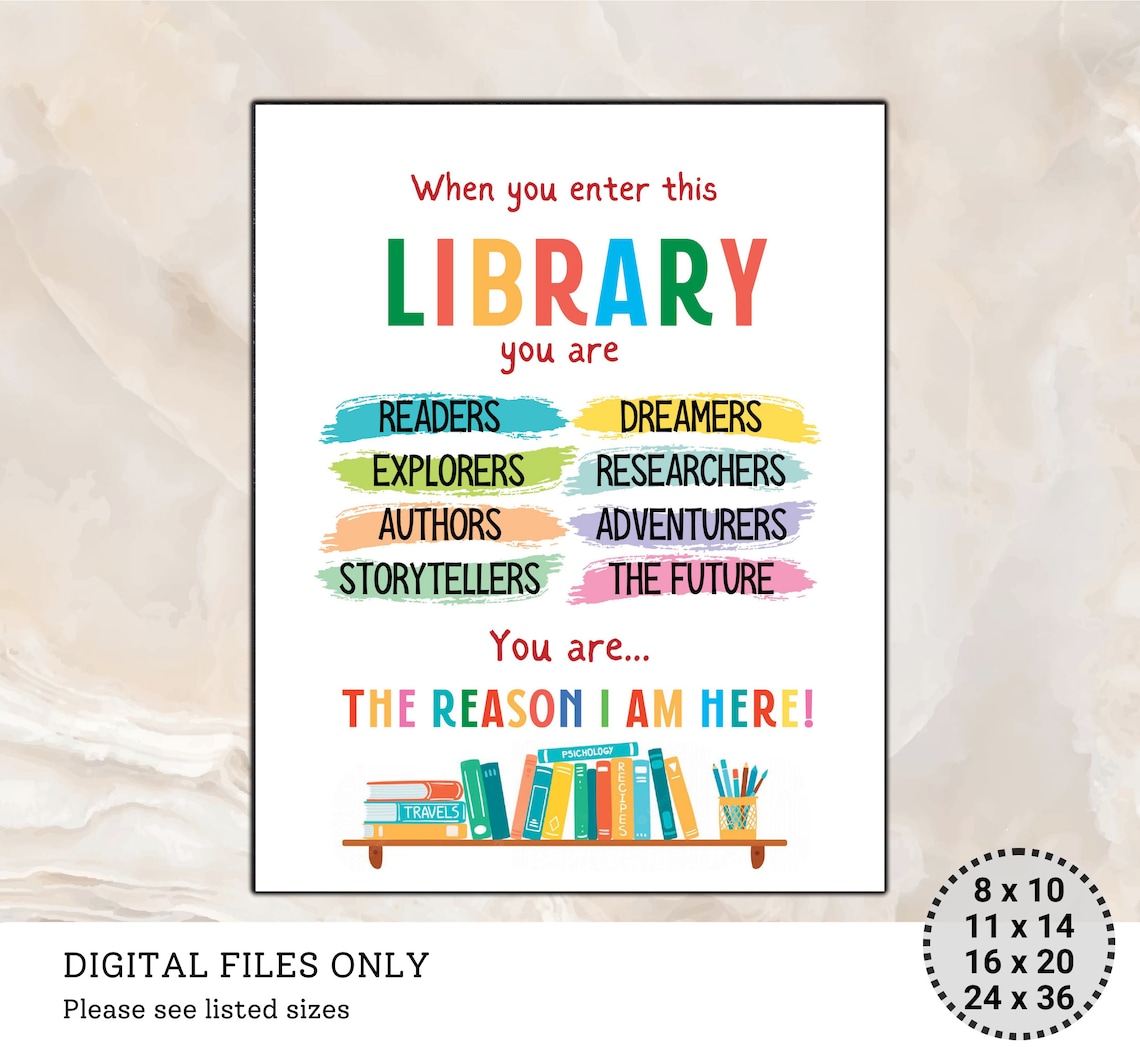 Welcome Library School Sign Classroom Decor Printable School - Etsy