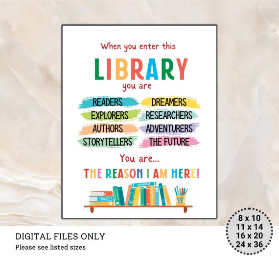 Welcome Library School Sign Classroom Decor Printable School - Etsy
