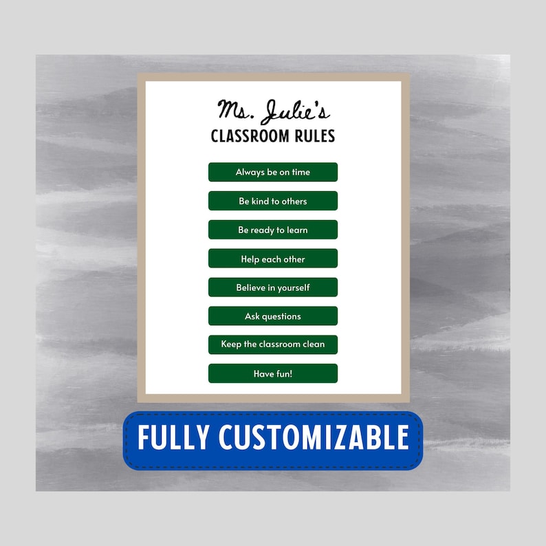 Classroom Rules, Personalized Teacher Printables, Custom Digital Print ...