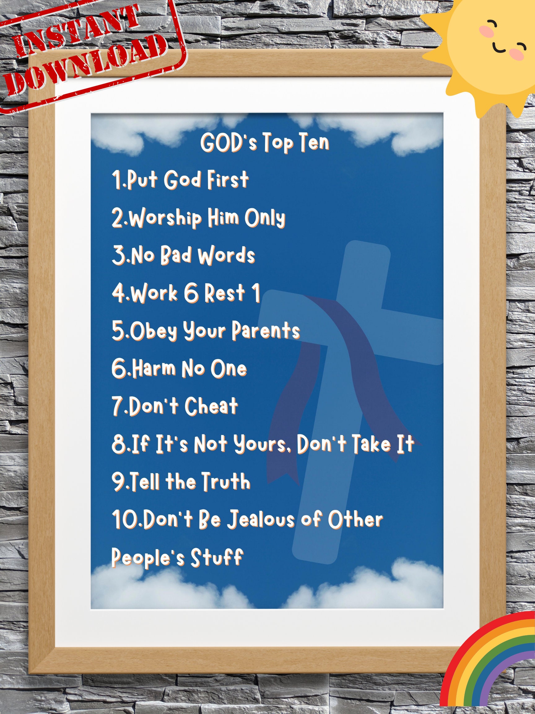 God's Top Ten Ten Commandments Poster Kids Bible Verse - Etsy