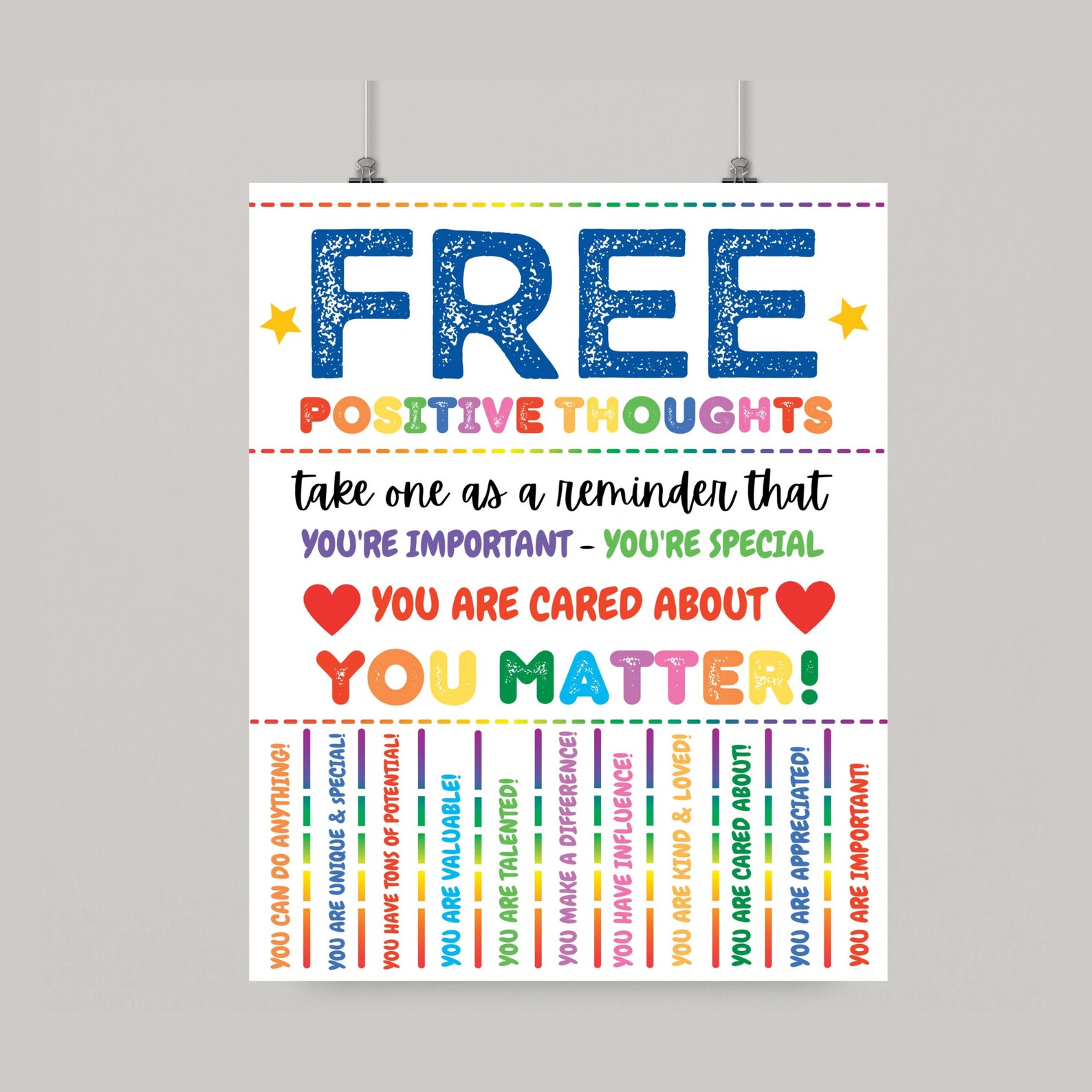 School Counselor Door Sign, Positive Thoughts Tear off Flyer, Classroom ...