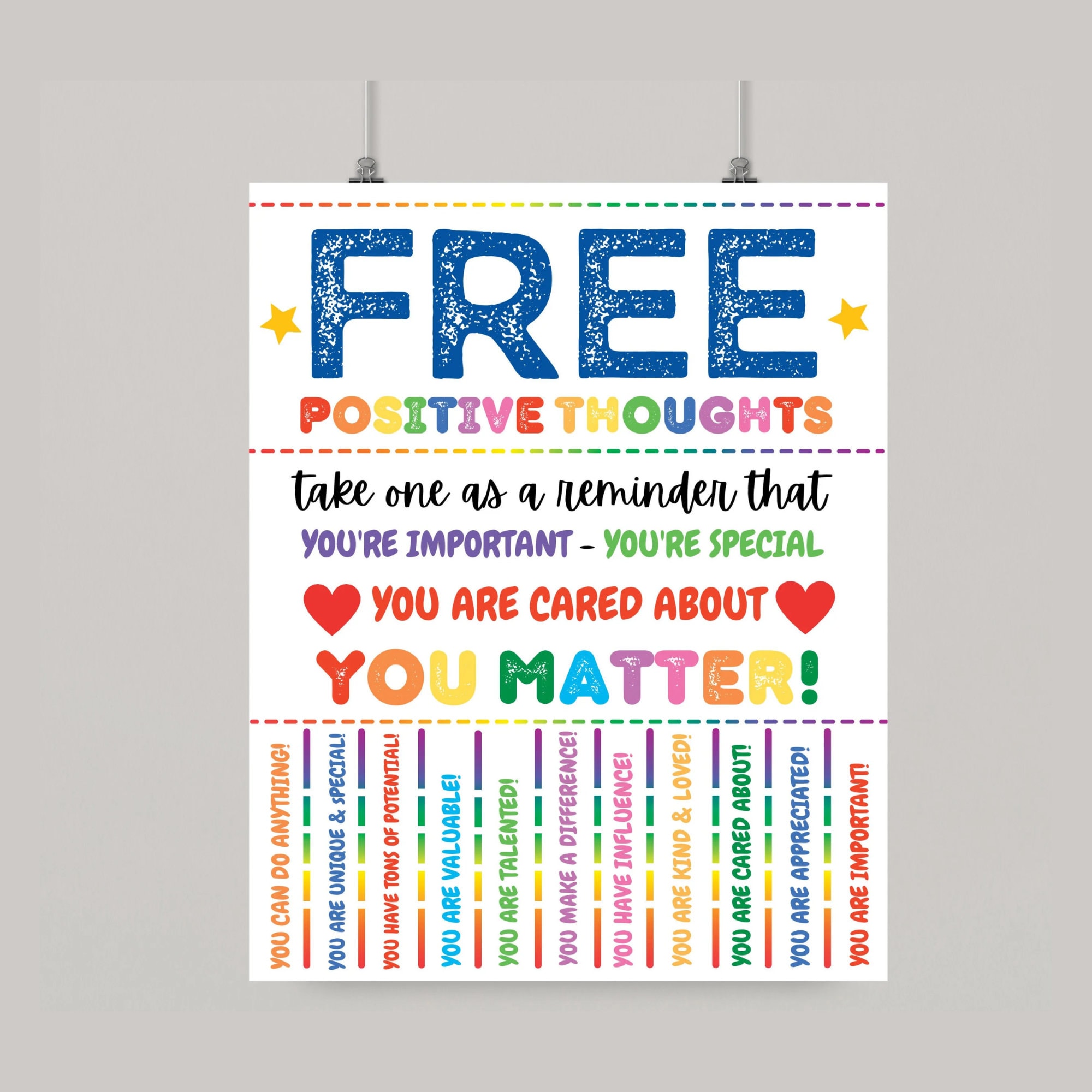 School Counselor Door Sign, Positive Thoughts Tear off Flyer, Classroom ...