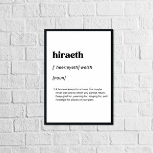 Hiraeth Definition Poster, Welsh Gift Idea, Office Decoration, Welsh ...