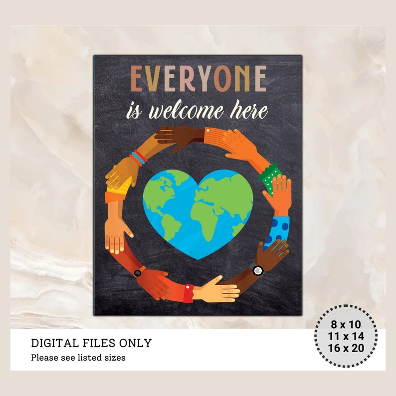 Skin Tone Love Poster | Everyone is Welcome Here Inclusive Art | Anti ...