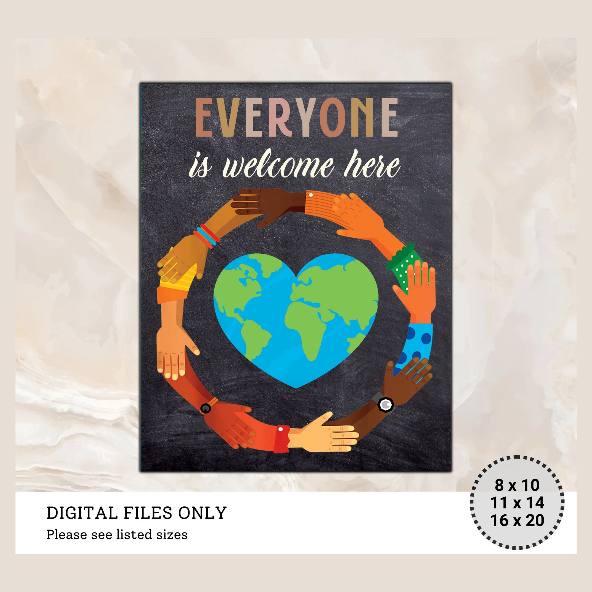 Skin Tone Love Poster | Everyone is Welcome Here Inclusive Art | Anti ...